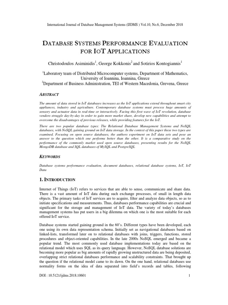 Database Systems Performance Evaluation For Iot Applications Pdf Postgre Sql Mongo Db