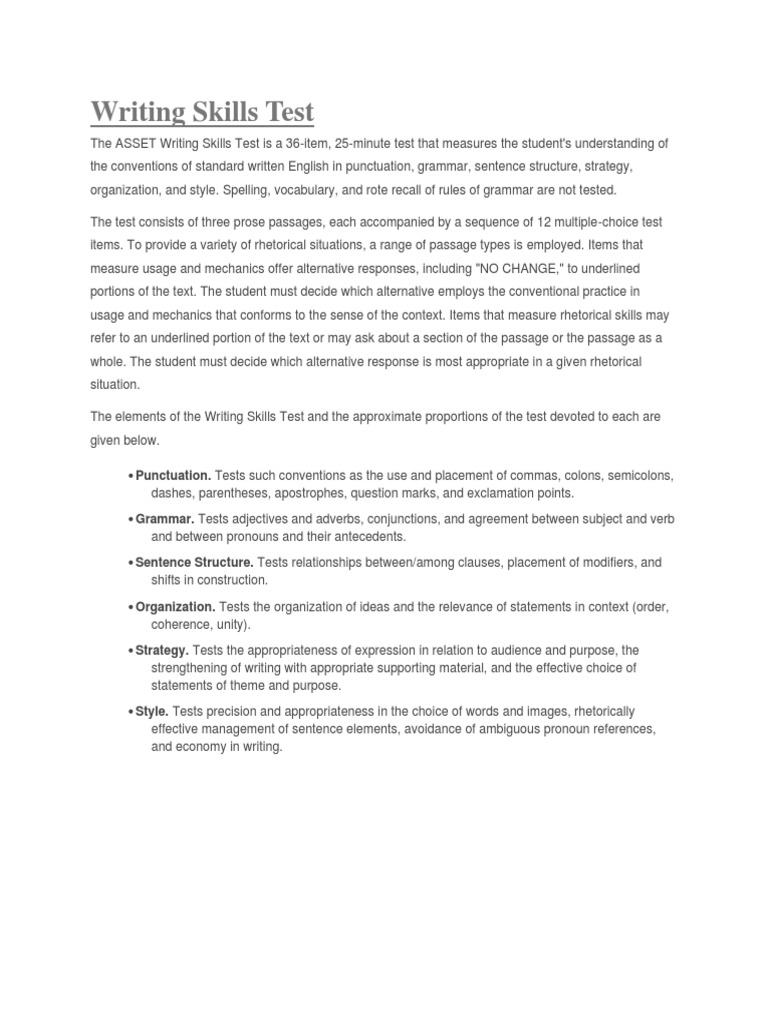 Writing Skills Test | Download Free PDF | Algebra | Question