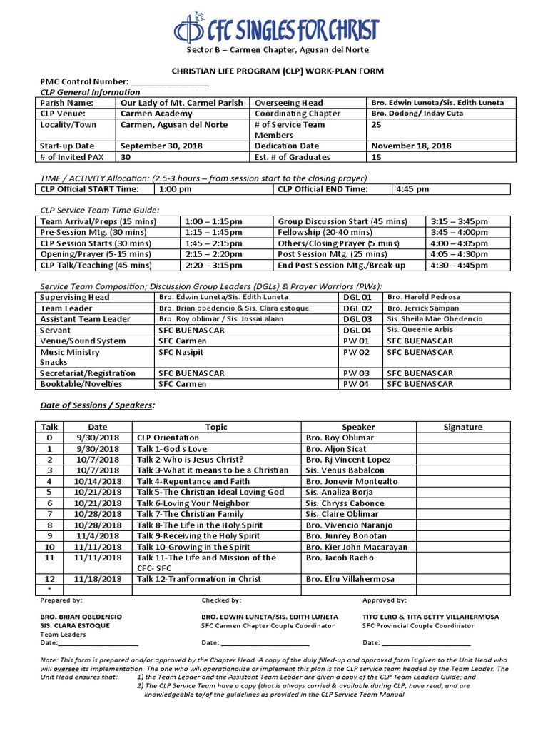 CLP General Information: Christian Life Program (CLP) Work-Plan Form ...