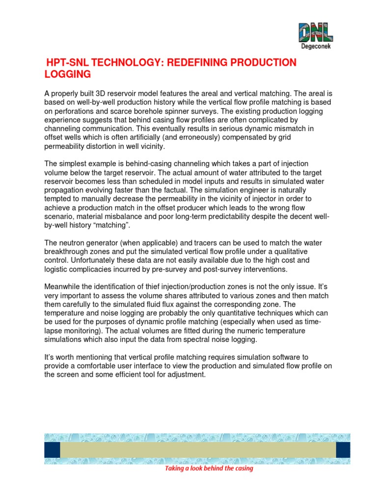 HPT-SNL Technology - Redefining Production Logging | PDF | Petroleum ...