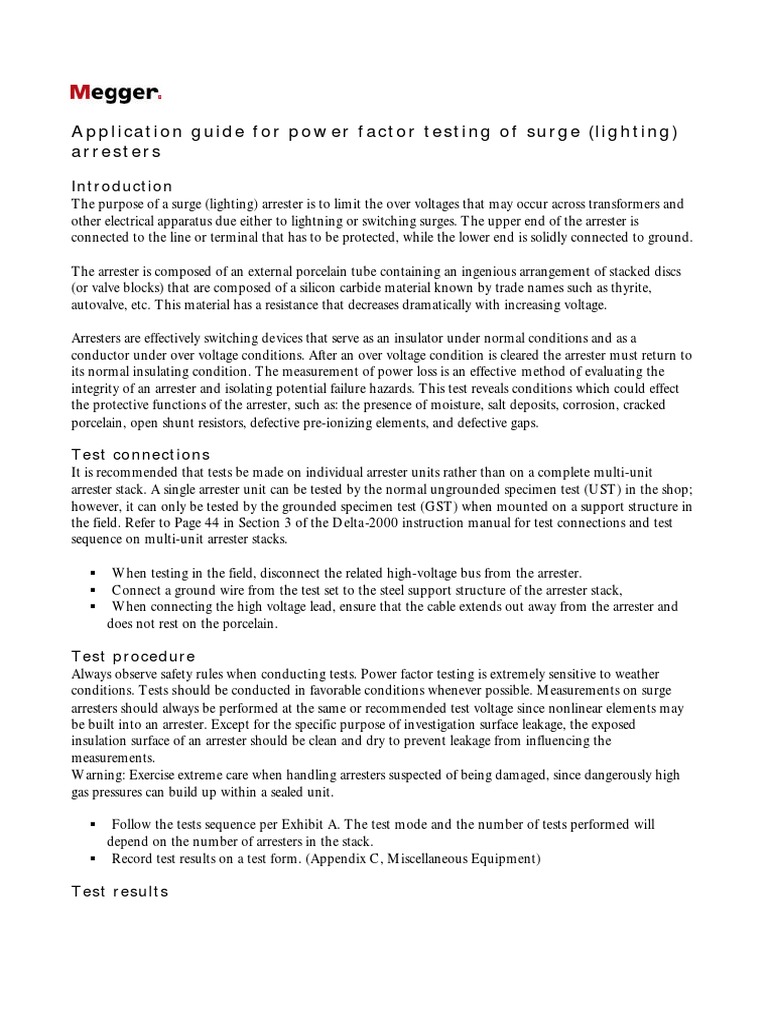 Application Guide For Power Factor Testing of Surge (Lighting ...