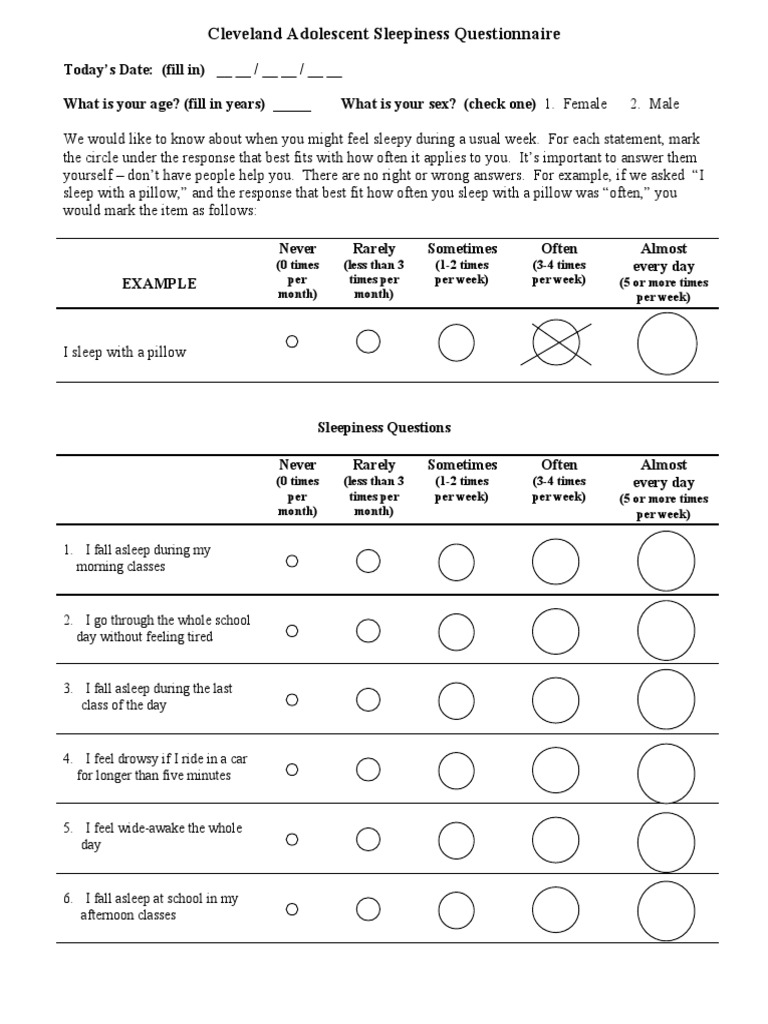 Teen Sleep Questionnaire | PDF | Sleep Disorder | Sleep