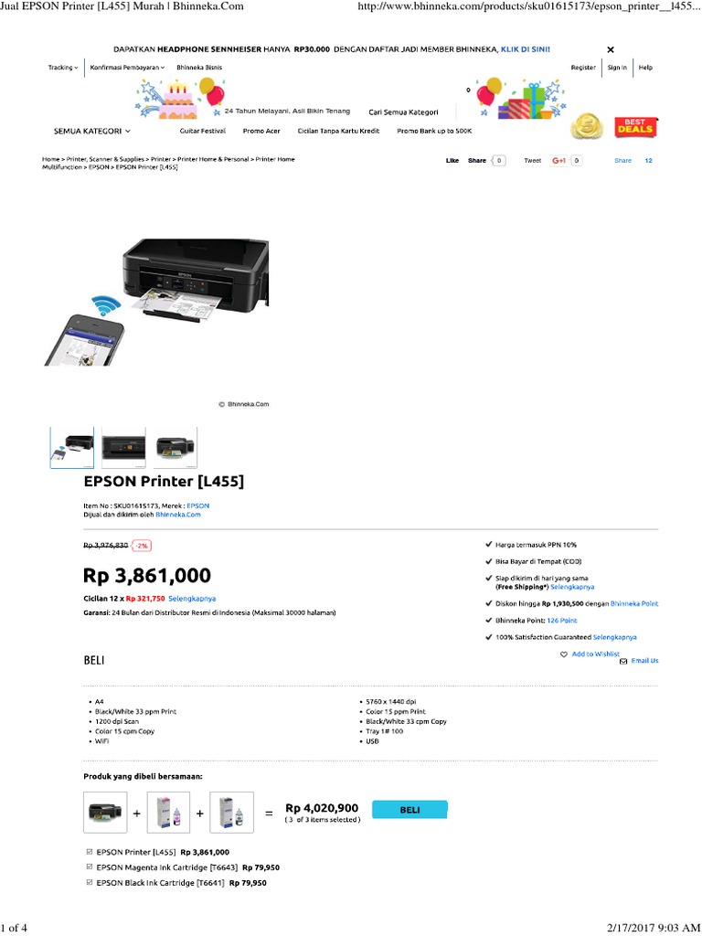 Buy Epson L455 Printer Online | PDF