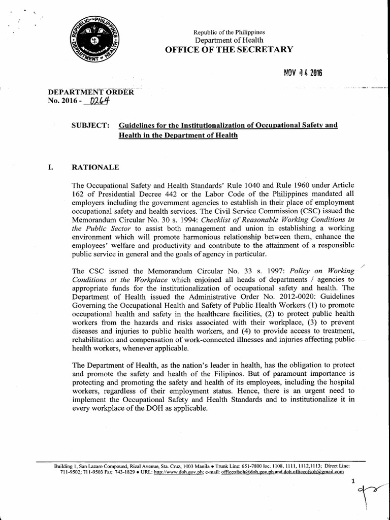 DOH Occupational Safety Guidelines | PDF | Occupational Safety And ...