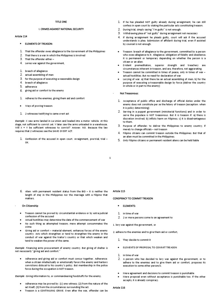 Crim 2 Reviewer | PDF | Treason | Crime & Violence