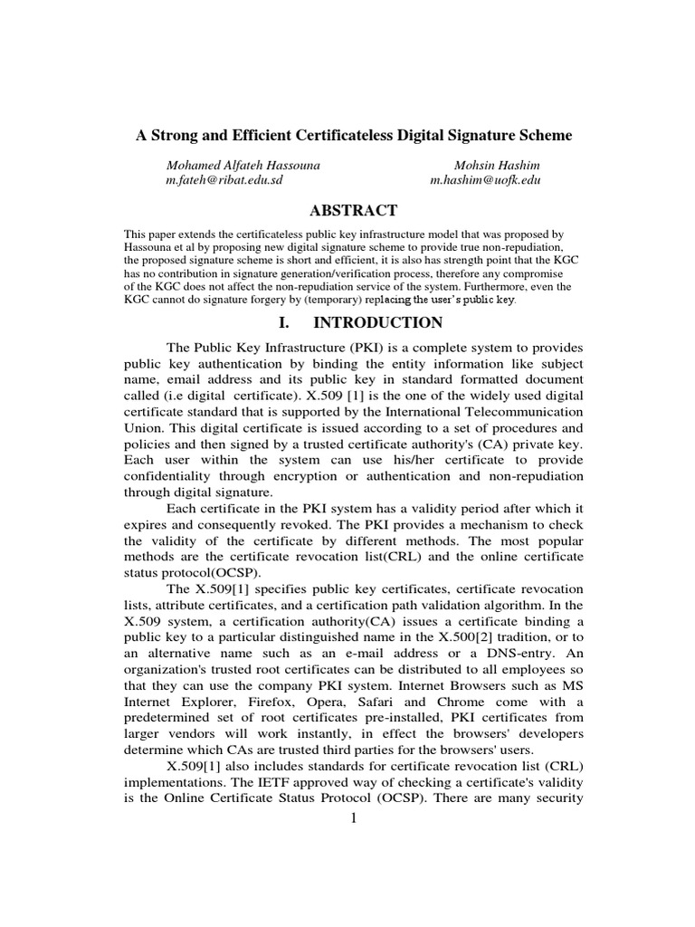 A Strong and Efficient Certificateless Digital Signature Scheme | PDF ...