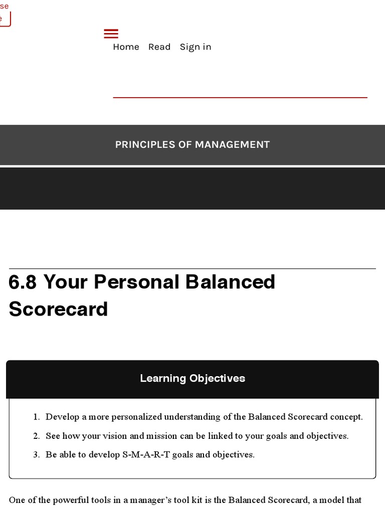 Personal Balanced Scorecard - Principles of Management | PDF | Goal ...