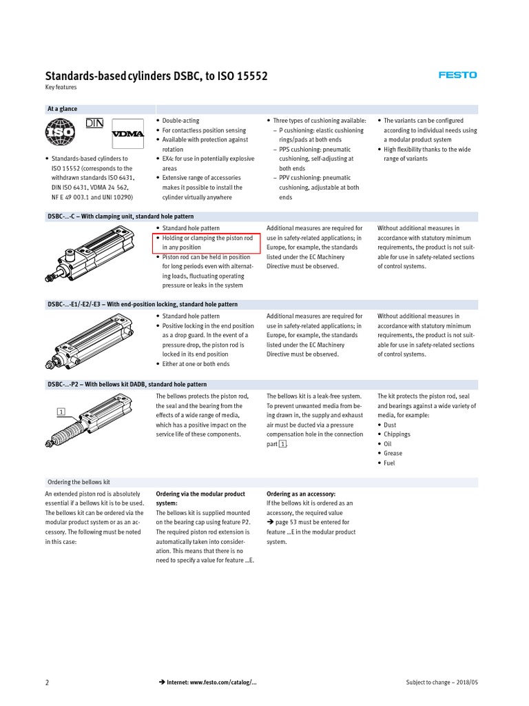 Standards-Based Cylinders DSBC, To ISO 15552 | PDF | Actuator | Piston