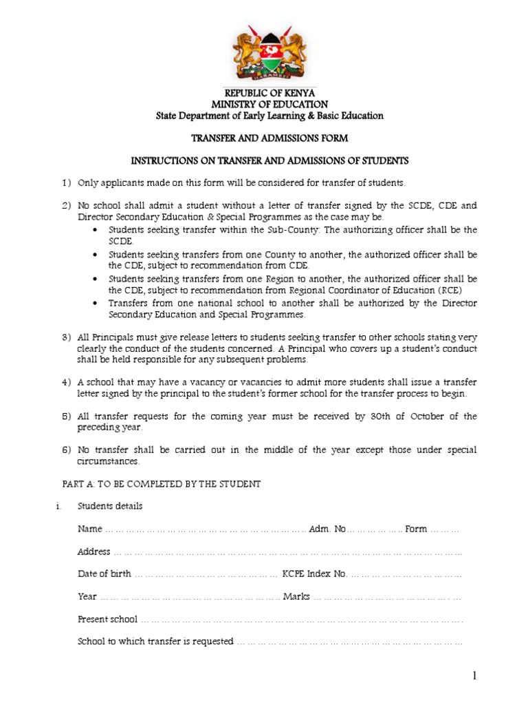 Student Transfer Form Kenya | PDF | Government | Social Institutions