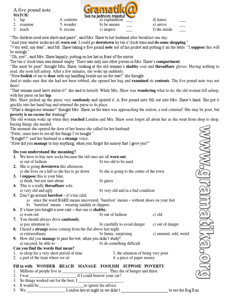 A Five Pound Note: Do You Understand The Meaning? | PDF