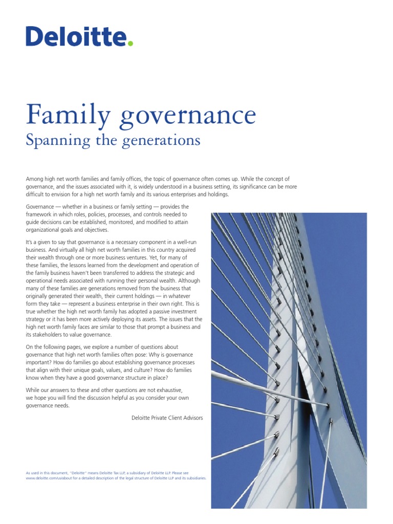 Family Governance: Spanning The Generations | PDF | Trustee | Governance
