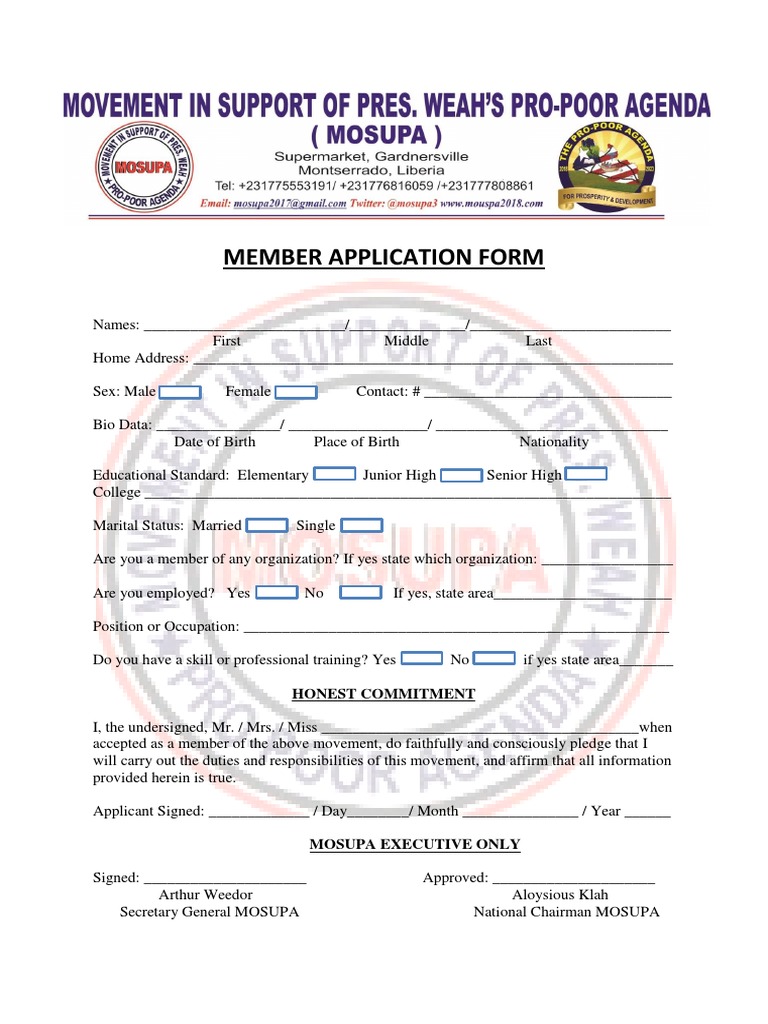 Mosupa Member Application Form | PDF