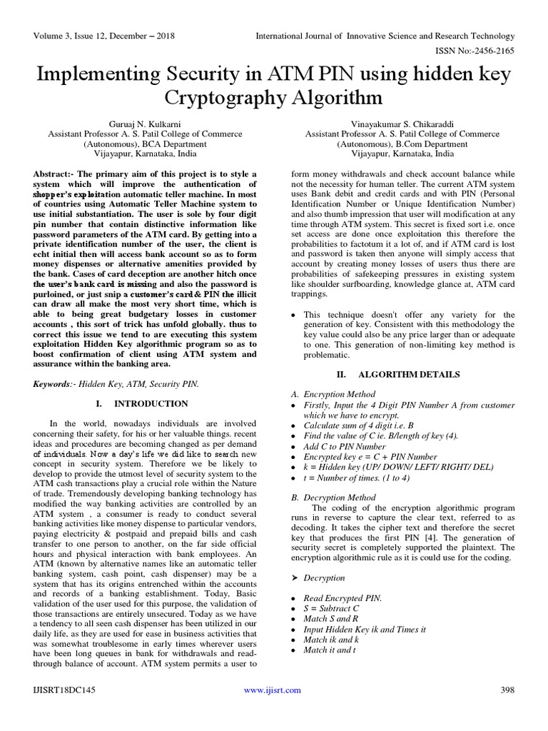 Implementing Security in ATM PIN Using Hidden Key Cryptography Algorithm | PDF | Automated ...