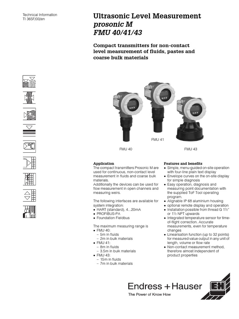 Prosonic M FMU 40/41/43: Ultrasonic Level Measurement | PDF | Decibel ...