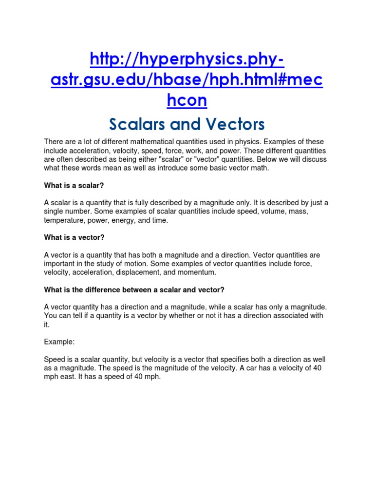 Scalor and Vector Definitions | PDF | Euclidean Vector | Velocity