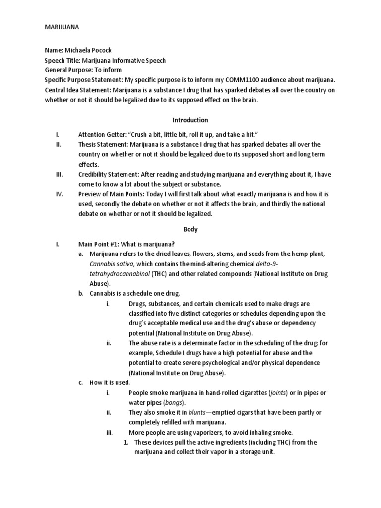 Informative - Speech - Outline Marujuana | PDF | Cannabis (Drug) | Cannabis