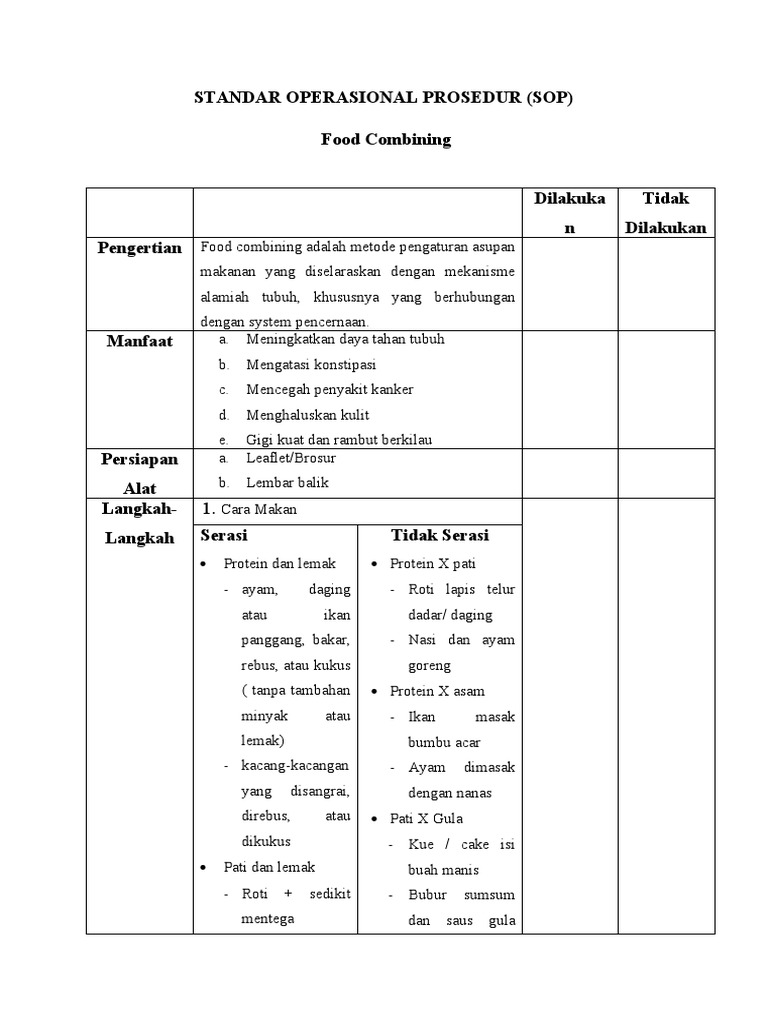 SOP Food Combining | PDF | Kesehatan Holistik