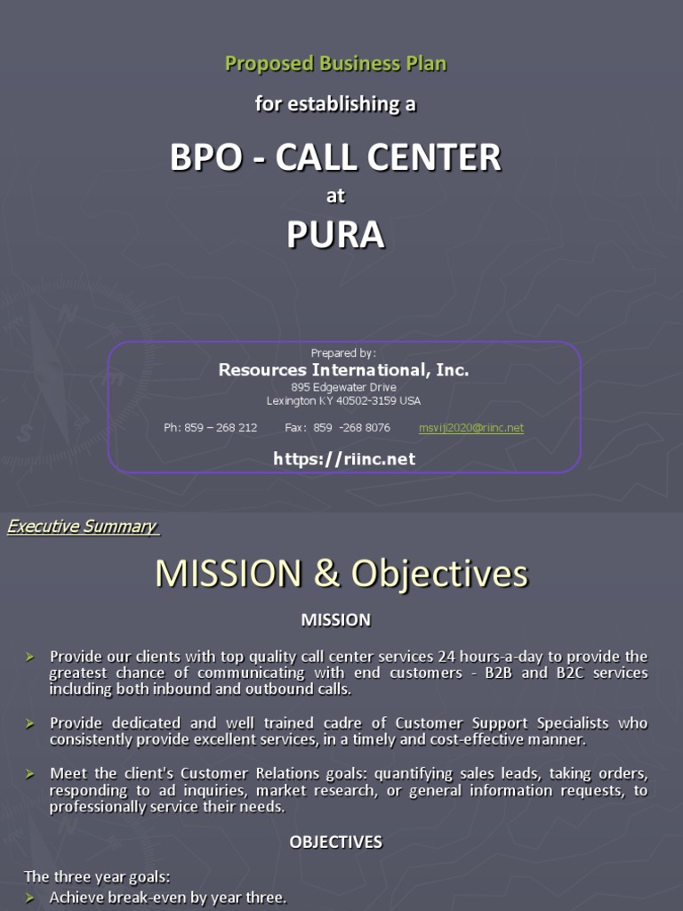 Bpo - Call Center Pura: Proposed Business Plan | PDF | Call Centre | Sales