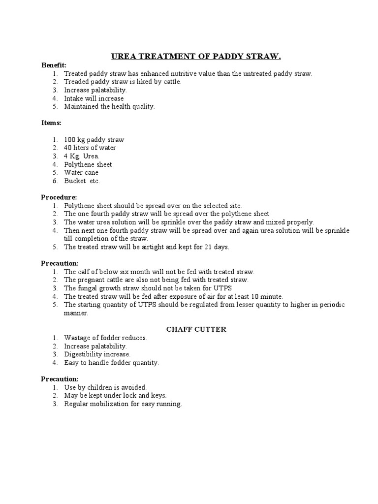 Urea Treatment of Paddy Straw.: Benefit | PDF | Nature