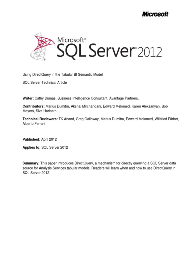Directquery in The Tabular Bi Semantic Model | PDF | Microsoft Sql ...