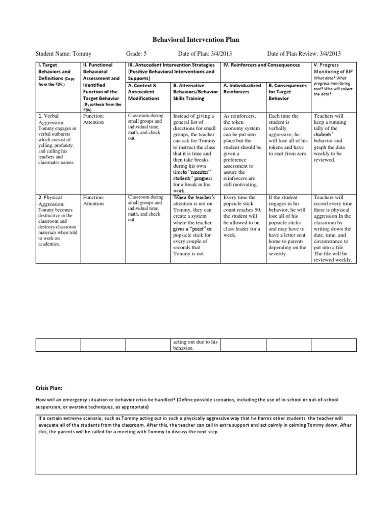 Behavioral Intervention Plan Blank Form | PDF | Reinforcement | Aggression