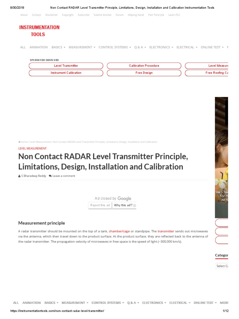Non Contact RADAR Level Transmitter Principle, Limitations, Design ...
