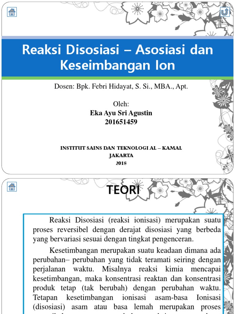 Kimia Analisis (Reaksi Disosiasi - Asosiasi Dan Keseimbangan Ion) | PDF