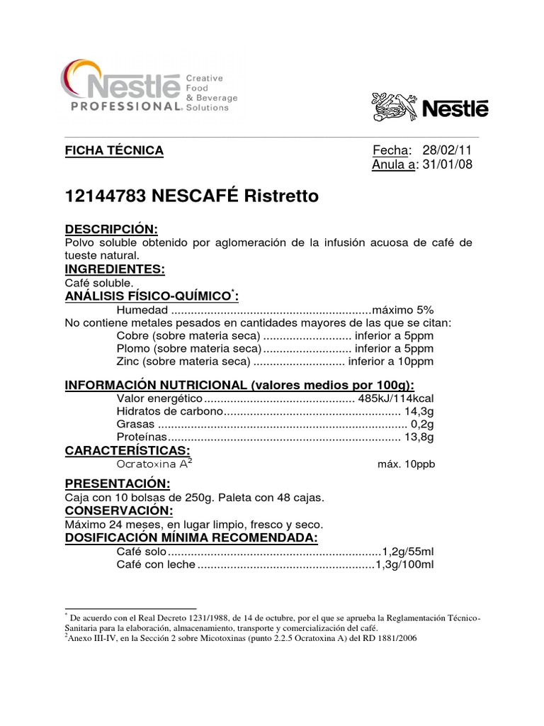 Ficha Tecnica Cafe Soluble PDF | PDF