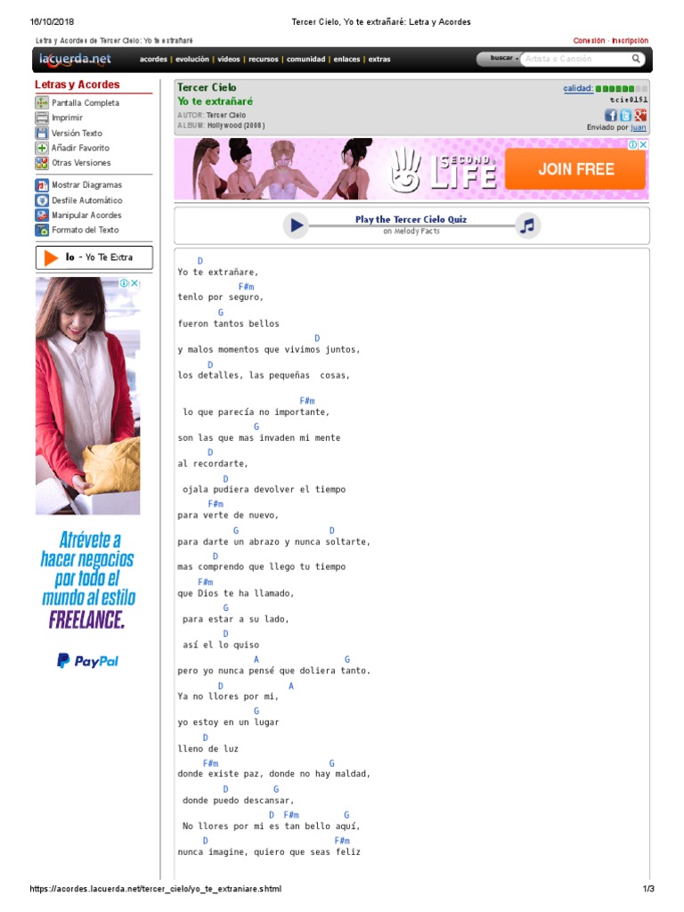 Tercer Cielo, Yo Te Extrañaré - Letra y Acordes | PDF | Música grabada ...