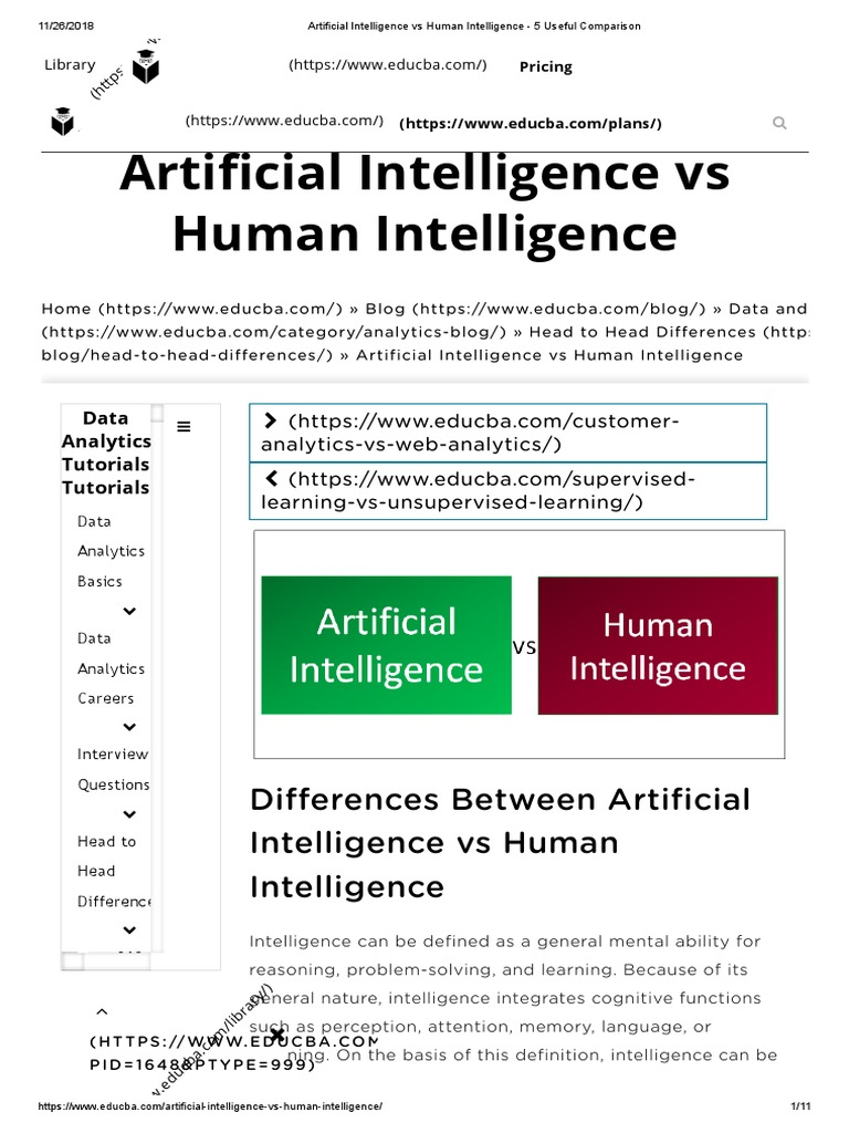 Artificial Intelligence Vs Human Intelligence | PDF | Intelligence ...