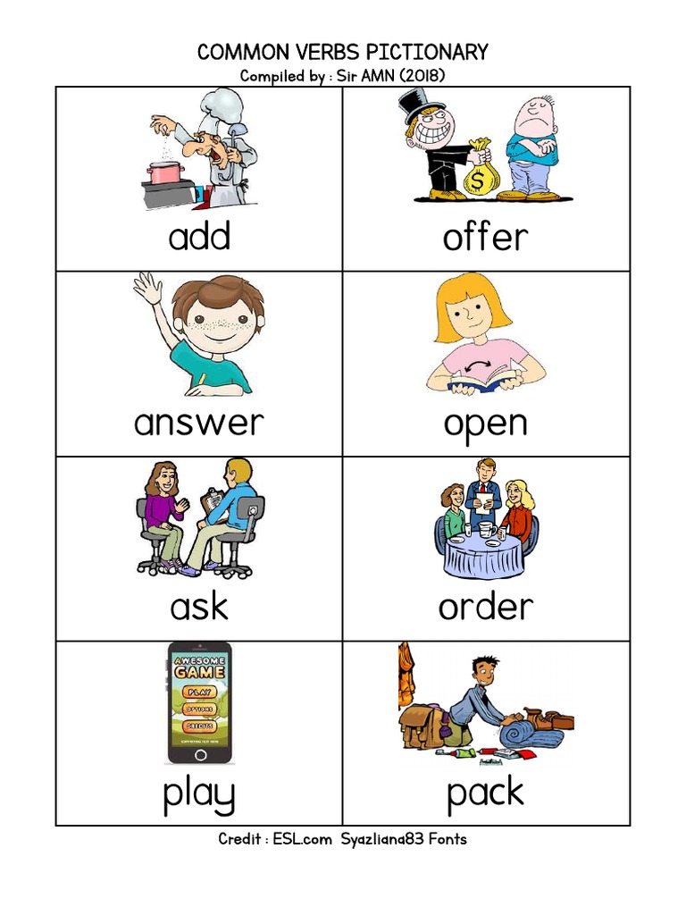 Common Verbs - Pictionary | PDF