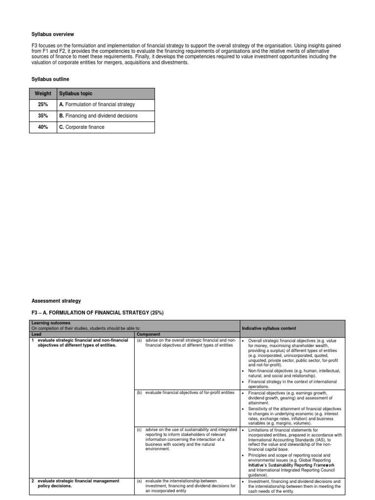 CIMA F3 Syllabus | PDF | Valuation (Finance) | International Financial ...