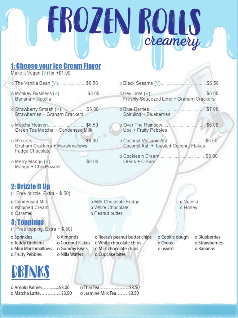 Frozen Rolls Creamery's Menu | PDF