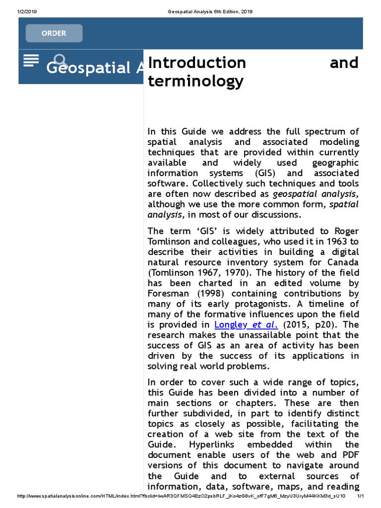 Geospatial Analysis 6th Edition, : and Terminology | PDF | Spatial ...