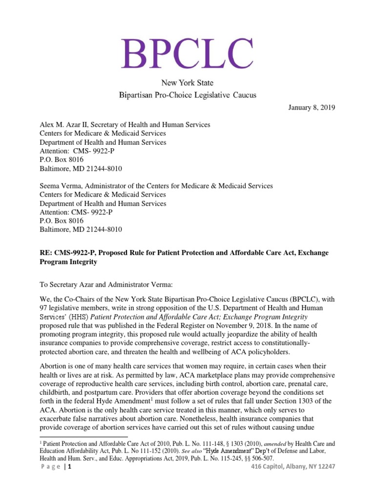 BPCLC Public Comment Letter in Response to the Patient Protection and ...