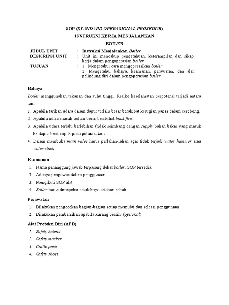 SOP Boiler | PDF