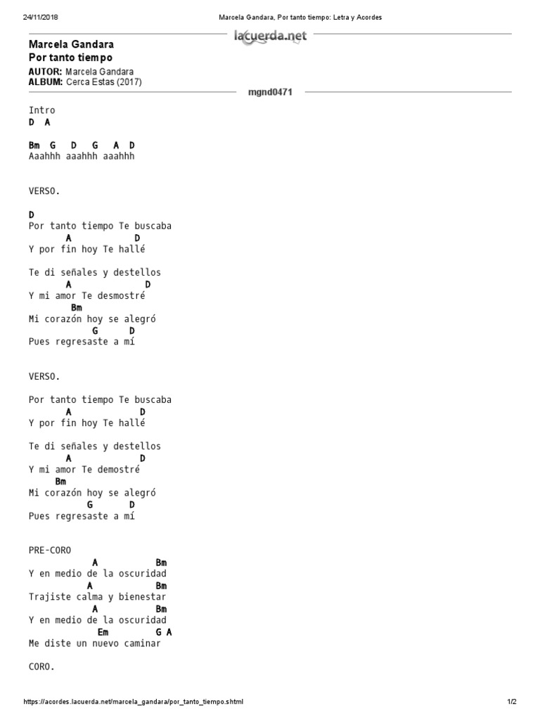 Marcela Gandara, Por Tanto Tiempo - Letra y Acordes PDF | PDF | Música ...