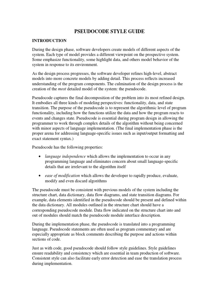 1 04 Pseudocode Style Guide Pdf Subroutine Parameter Computer