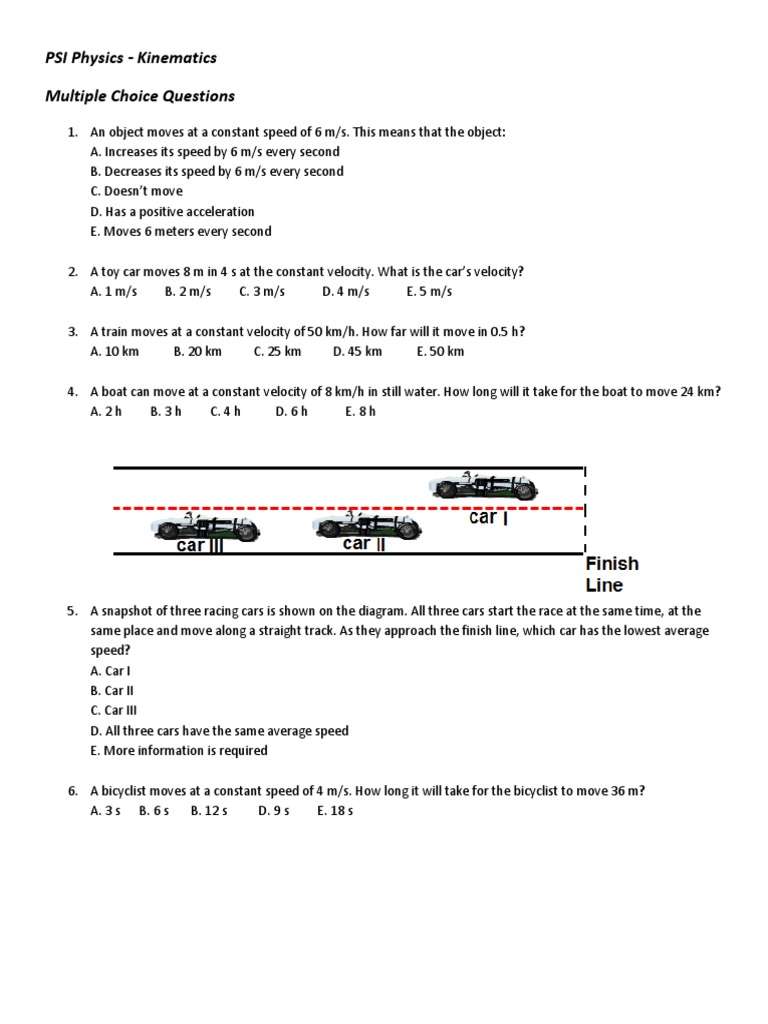 Kinematics Multiple Choice Questions | PDF | Acceleration | Velocity
