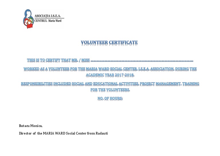 Diploma de Voluntariat Enrico - Tradusa | PDF