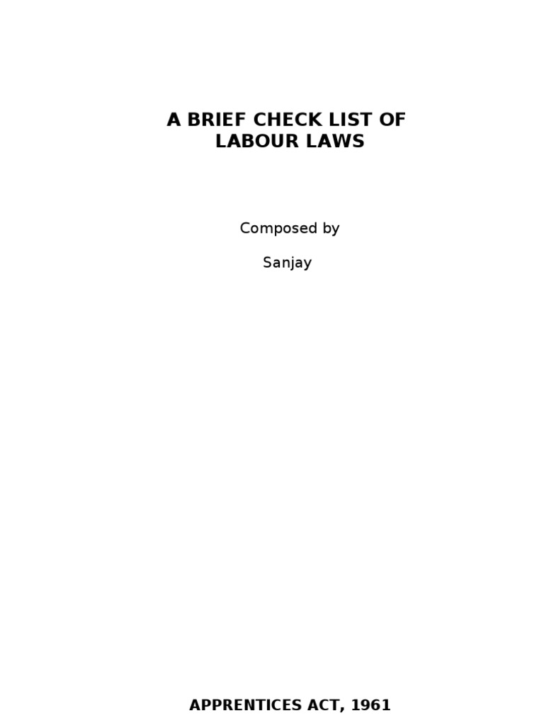 A Brief Check List of Labour Laws: Composed by Sanjay | PDF ...