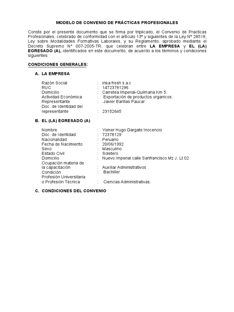 Modelo Convenio Prácticas Profesionales | Desarrollo profesional | Seguro