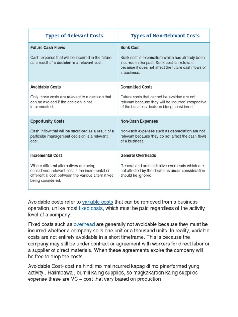 Understanding Relevant Costs Types | PDF | Cost | Expense