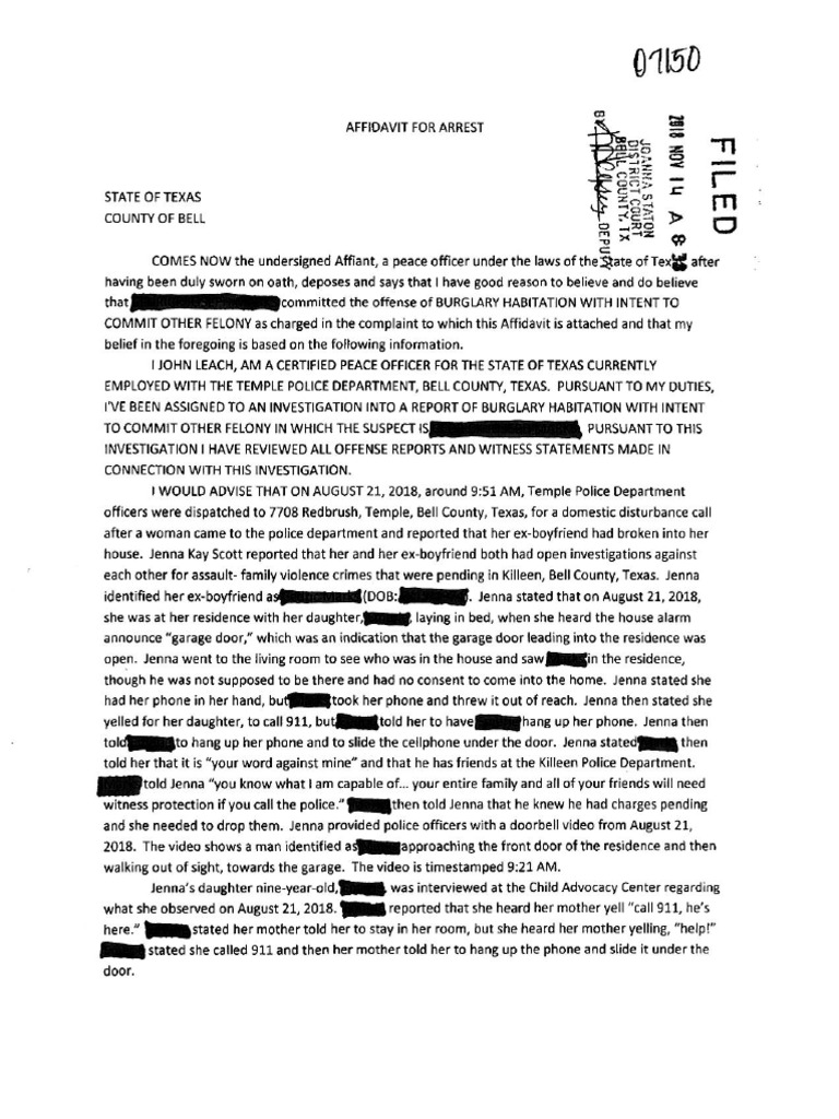 Ex-Boyfriend of Jenna Scott Arrest Affidavit | PDF