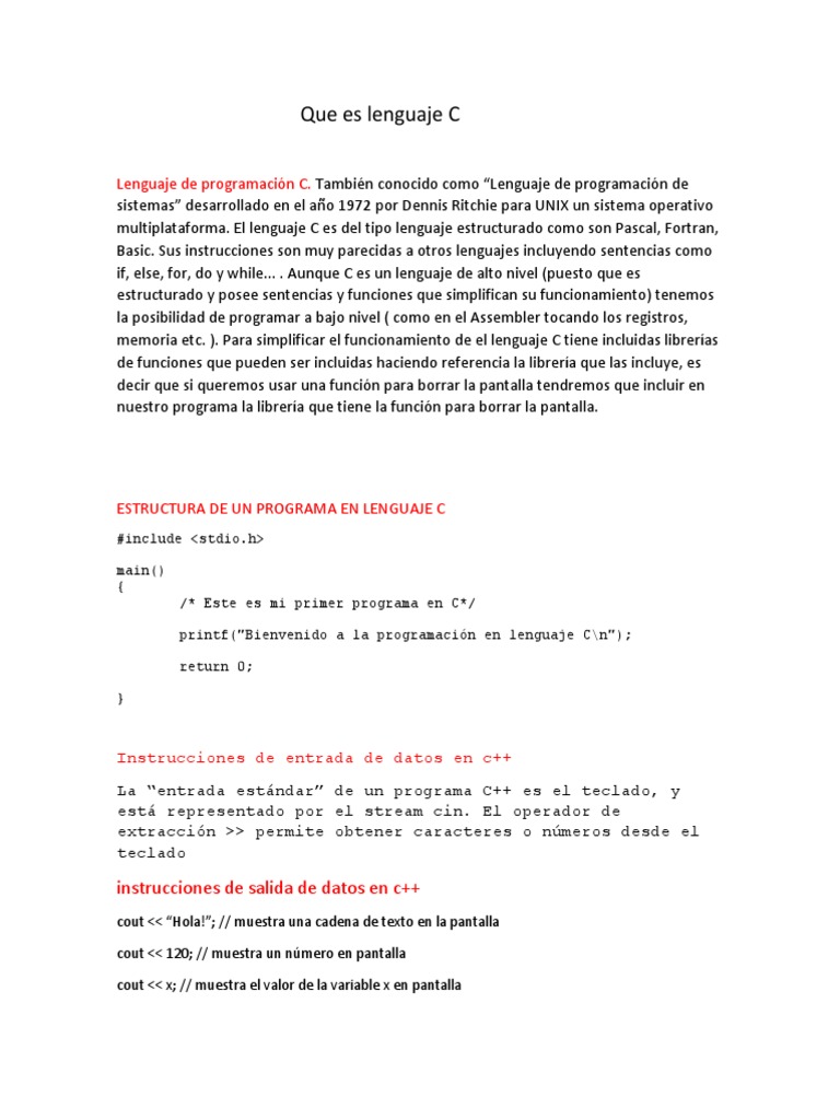 Que Es Lenguaje C 3 | PDF | C (lenguaje de programación) | Lenguaje de ...