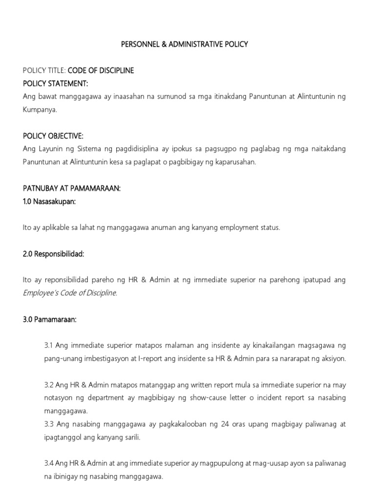 Code of Discipline Tagalog | PDF