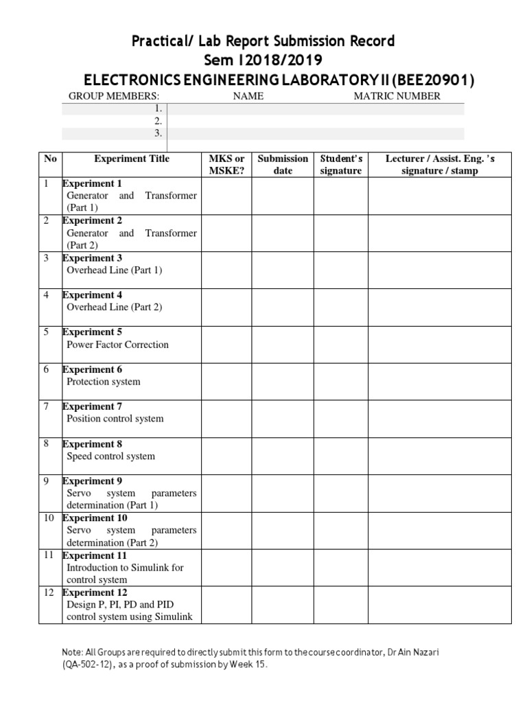 Electronics Lab Report Submission Log | PDF | Technology & Engineering