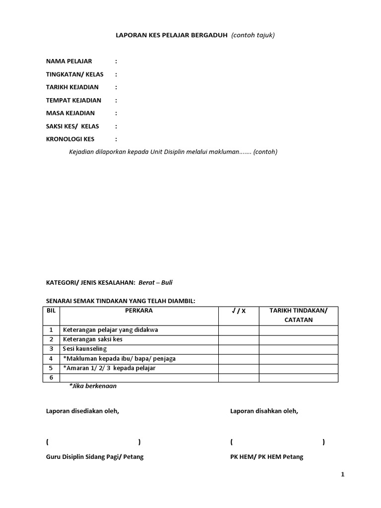 Format Laporan Kes | PDF