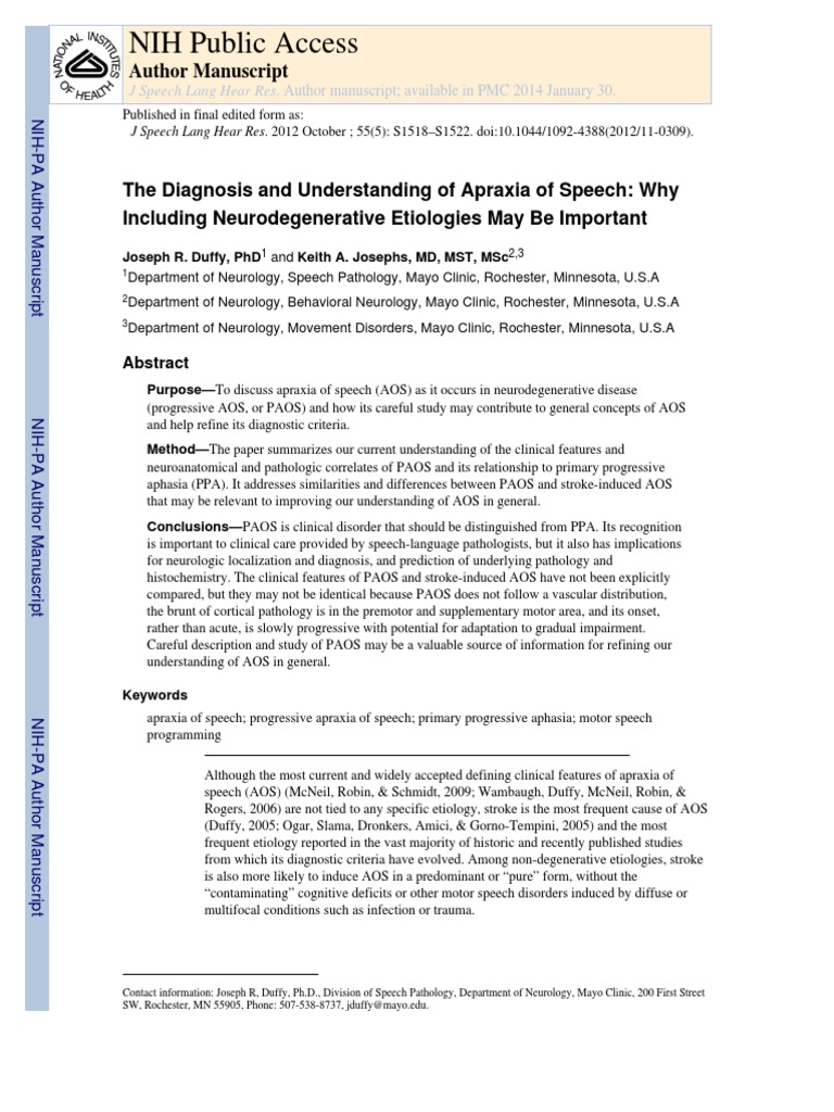NIH Public Access | PDF | Aphasia | Medical Diagnosis