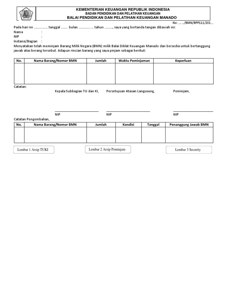 Form Peminjaman BMN | PDF